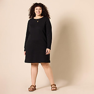 Amazon Essentials Women's Crewneck Long-Sleeve Fleece Above-The-Knee Dress, Black, X-Large