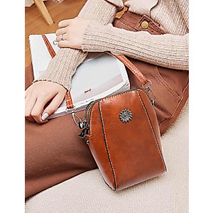 Cesssfle Leather The Happy Wind Purse Retro All-Match Vertical Cellphone Crossbody Purse for Women Western Fall Small Crossbody Purse…
