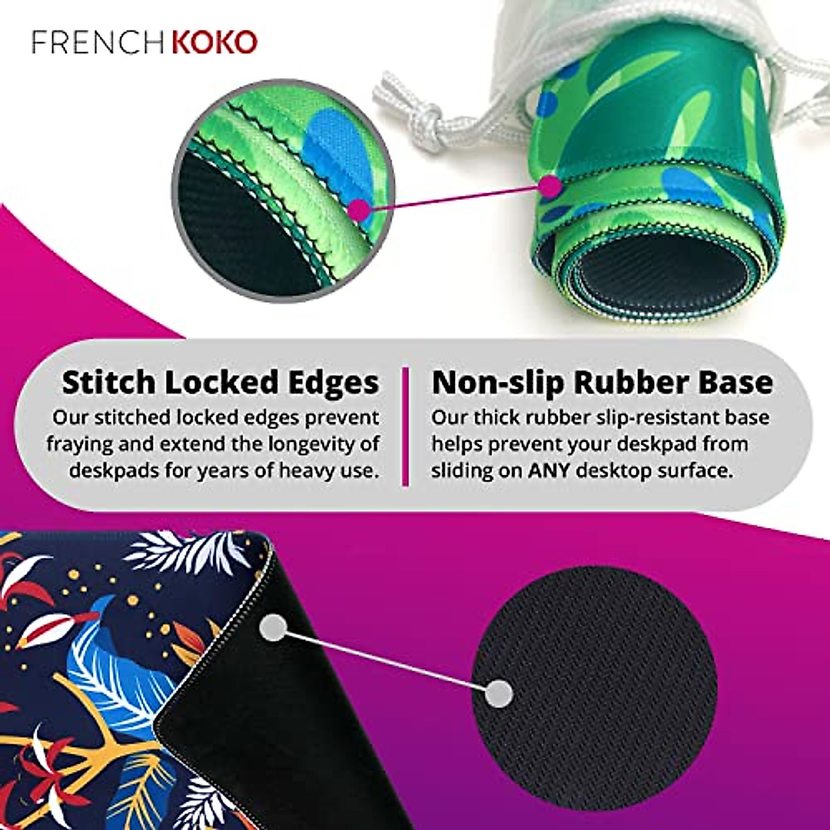 French Koko Large Mouse Pad, Long Desk Mat Keyboard Pad Desktop Accessories Home School College Decor Supplies Pretty Mousepad Big Computer Office Essentials Women Girls XL Cute Modern Marble