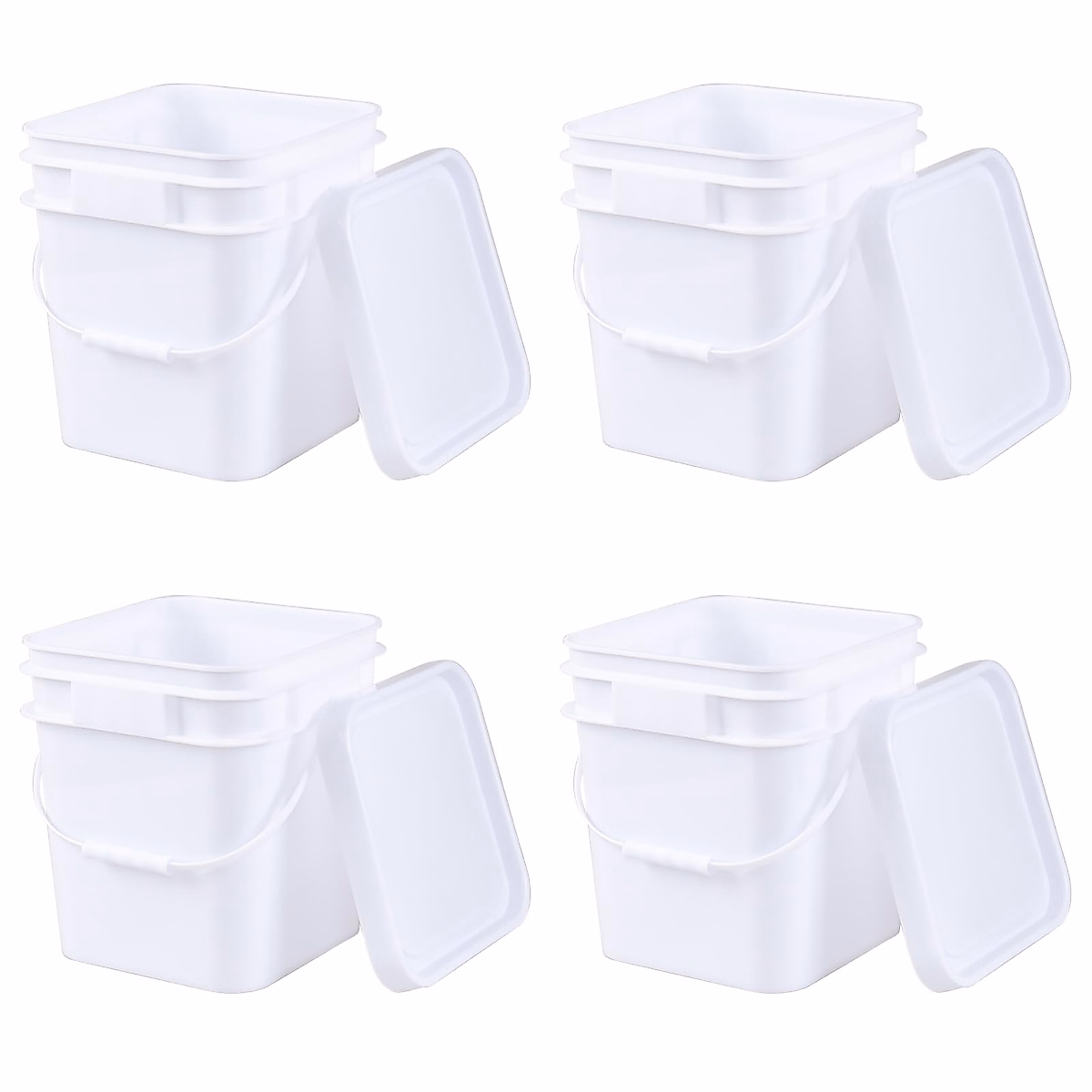 Zopnny 3 Gallon Square Food Grade Bucket Pail with Lid, Multifunctional Industrial Bucket Container for Storing Dry Food Charcoal Camping Fishing (Pack of 4)