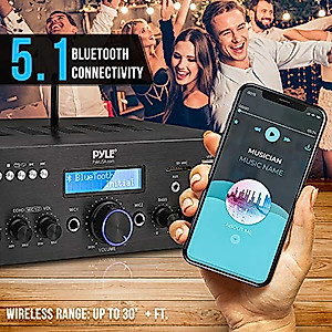 Pyle Wireless Microphone Power Amplifier System- 200W Dual Channel Sound Audio Stereo Karaoke Speaker Receiver w/USB, AUX, Microphone IN w/Echo, Radio, Home Theater via RCA, Studio Use - Pyle PDA8BUWM