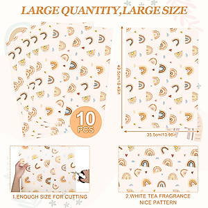 Whaline 10 Sheets Boho Rainbow Drawer Liners White Tea Scented Shelf Liners Fragrant Drawer Paper Liners for Home Drawer Dresser Shelf Closet Cabinet, 19.5 x 14 Inch