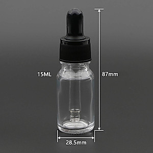Kesell 8Pcs Glass Dropper Bottle Black Plastic Head Essential Oil Dropper Bottle 15ml Empty Refillable Clear Sample Storage Containers Vials, with Tapered Glass Droppers Black Screw Cap