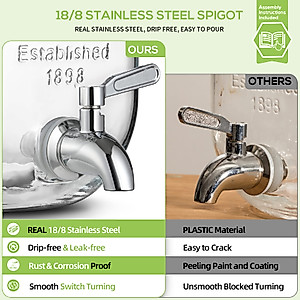 1-Gallon Glass Drink Dispenser with Stand, 18/8 Stainless Steel Spigot, Designed Wooden Lid - [2 Pack] Glass Beverage Dispensers for Parties - Mason Jar Drink Dispensers with Lids, Wooden Chalkboards