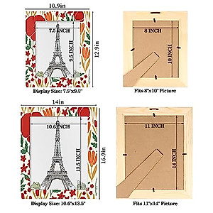 POFATO Artistic Painted Flowers Poppy 8x10 Picture Frame Wood Photo Frame for Tabletop Display Wall Mount Picture Frame Display 8 x 10 Inch Photo Wall Decor Home Gift Frames