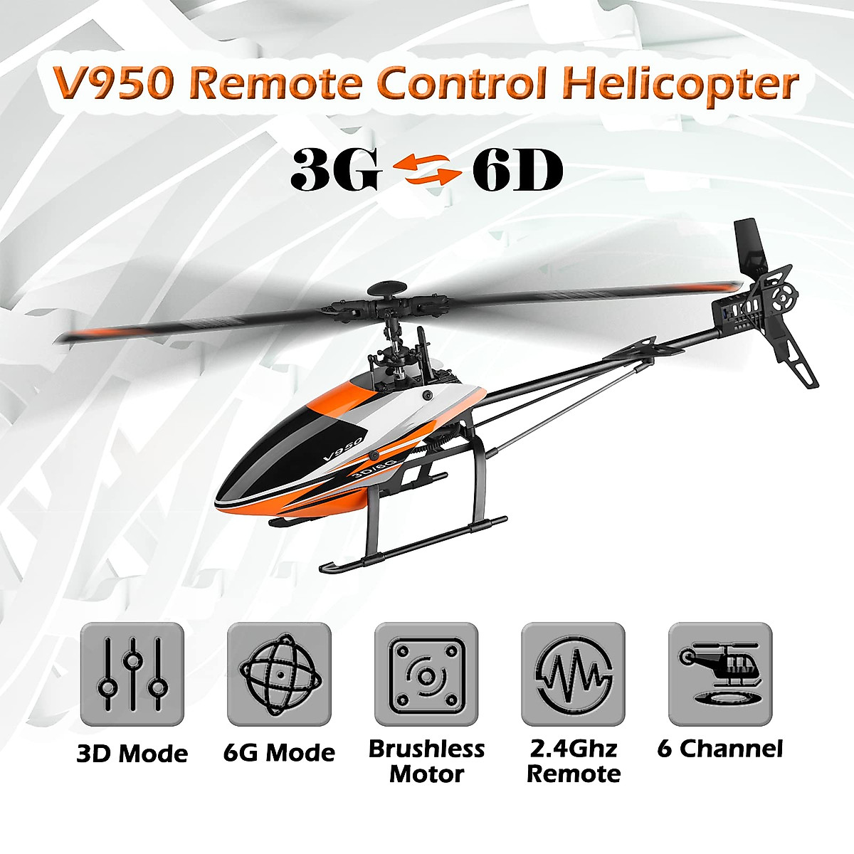 WLtoys V950 Remote Control Helicopter, 6 Channel Brushless RC Helicopters with 3D/6G Mode, 2.4GHz RC Aircraft RTY for Kids, Adults, Beginners, Flybarless