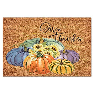 Coir Door Mat with Non-Slip Backing Give Thanks Front Door Rug 16x24in Fall Pumpkins Sunflowers Funny Entryway Rug Outdoor - Front Door Entryway Mats