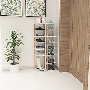 GREENSOZ 8 Tiers Vertical Shoe Rack, Shoe Organizer for Entryway, Narrow Shoe Storage, Space Saving Shoe Shelf, Shoe Tower, Free Standing Shoe Shelf, Wooden Shoe Storage, Three-Minute Assembly