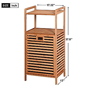 Bamboo Tilt-Out Laundry Hamper Cabinet Free-Standing Ventilated Dirty Clothes Organizer with 2-Tier Storage Shelf & Removable Fabric Bin for Bathroom, Bedroom, Living Room