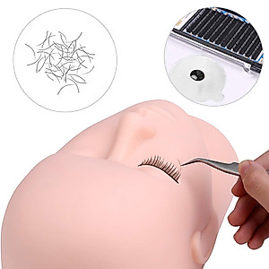 19pcs False Eyelashes Extension Practice Exercise Set, Professional Flat Mannequin Head Lip Makeup Eyelash Grafting Training Tool Kit for Makeup Practice Eye Lashes Graft White-with Glue