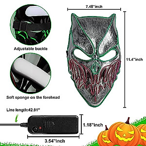 yalanle Halloween Mask LED Light Up Scary Mask Purge Mask with EL Wire 3 Flashing-Modes for Halloween Masquerade Party,Costume Cosplay,Gifts(Green & Pink)