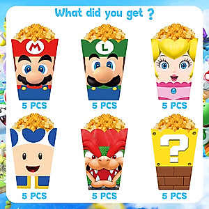 30PCS Mario Birthday Party Supplies, Mario Party Snack Box Decorations, Mario Party Favors for Mario Party Paper Popcorn French Fries Fried Chicken Boxes