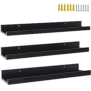 24 Inch Black Wall Mounted Floating Shelves Set of 3, Picture Shelving Ledge for Kitchen, Living Room, Bedroom, Office