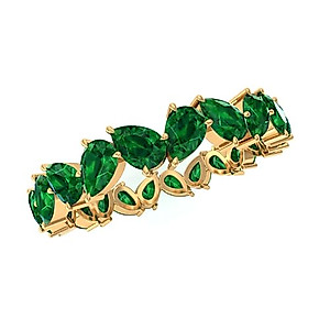 Rosec Jewels Certified Emerald Wedding Eternity Ring, 4 CT, AAAA Quality, Lab Grown Emerald Anniversary Ring for Women, 14K Yellow Gold, Size:US 6.50