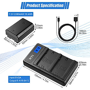 NYI A7iii Battery NP-FZ100 Replacement Batteries and Charger for Sony A7 IV, Sony Alpha A7 III, A7R III, A7R IV, A9, A6600, 9S Cameras