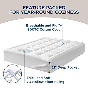 Bedsure Queen Microfiber Mattress Pad White Bundle Queen Cotton Mattress Pad White
