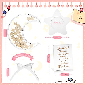 Dolodomy Baby Shower Guest Book, 68PCS Baby Shower Sign in Guest Book Baby Shower Decorations Moon Token Frame Star Wooden Keepsake Frame Baby Shower Decors 12.6IN Acrylic Baby Shower Favors