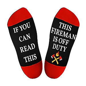 Funny Socks for Men and Women - If You Can Read This Fireman is Off Duty Novelty Crew Socks - Mens Boys Teens Crazy Colorful Funky Cotton Socks-Valentines Day Gifts Christmas Stocking Stuffers