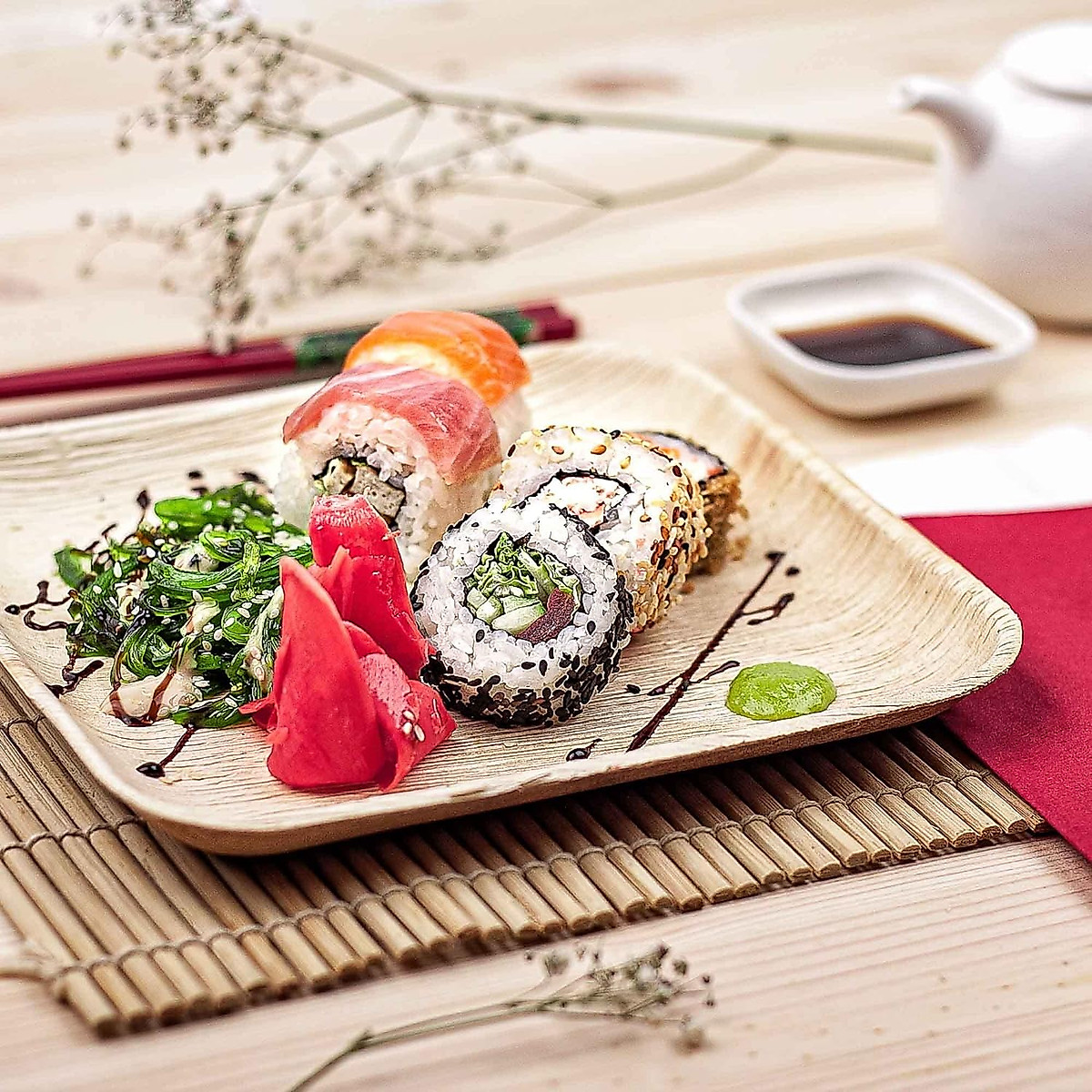 Ecodeco Palm Leaf Compostable Plates - 50 pcs - Square - Disposable Eco Friendly Like Bamboo Party Plates with Cutlery - 8 Inch