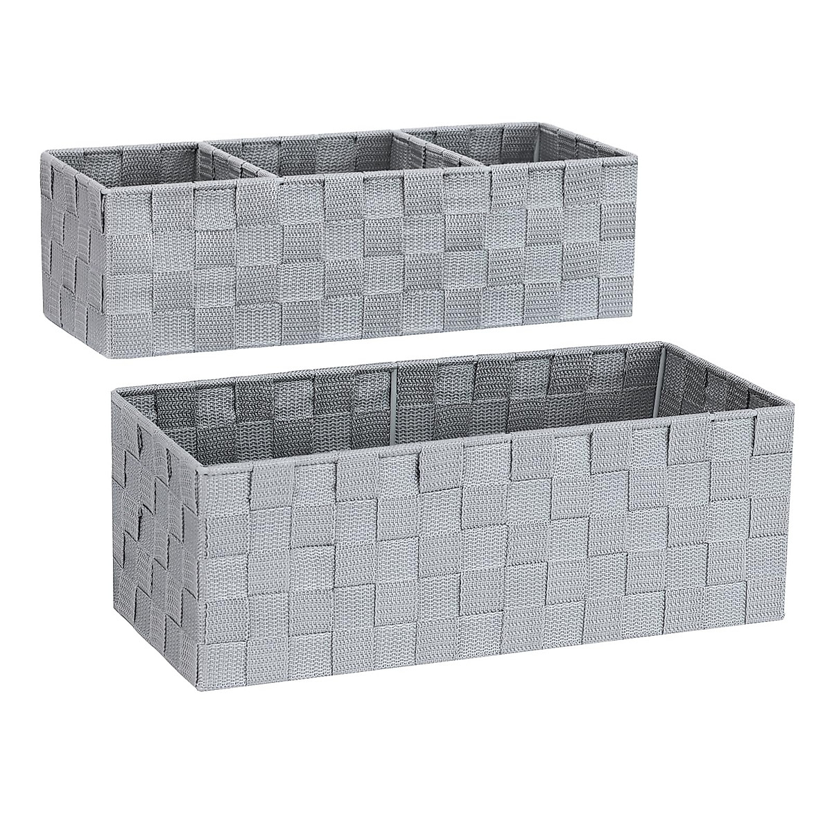 ArcaGuru Bathroom Baskets Organizer, Toilet Tank Baskets Organization Containers Woven Small Basket Decor Storage Holder for Organizing Dresser Bathroom Countertop, Set of 2 (Light Gray)