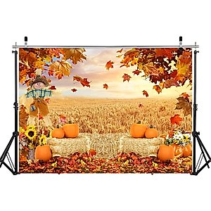 WOLADA 7x5FT Fall Backdrop Autumn Farm Harvest Backdrop Wheat Field Backdrop Thanksgiving Backdrop Farm Scene Backdrop Thanksgiving Photo Backdrop Thanksgiving Backdrops for Photography 12608