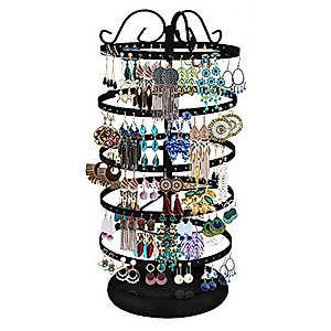 MODOWEY 5 Tiers Metal Rotating Earring Holder Organizer, Exquisite Jewelry Display Stand Necklace Rack Holder, 220 Holes for Earrings- 14x6.3 Inch (Black)