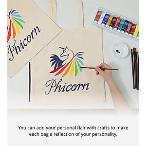 Phicorn Blank Canvas Tote Bags Bulk - 7oz 100% Cotton, 15"x16", Reusable Grocery Bags - Plain Tote Bag for Craft and Painting (2-Pack)