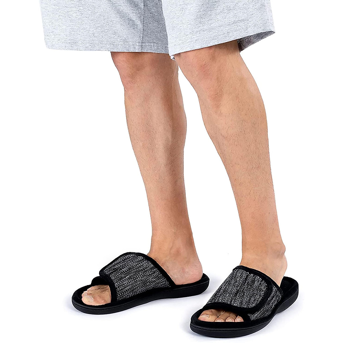 RockDove Men's Adjustable Wrap Memory Foam Slide Slipper, Size 11-12 US Men, Black