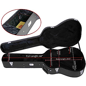 Gearlux Dreadnought Acoustic Guitar Hardshell Case with Accessory Compartment - Black