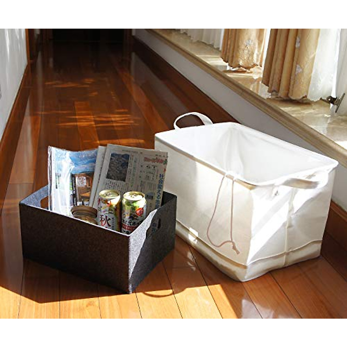 2 pack self-supporting collapsible felt storage basket in darkgrey for storaging and sorting of clothes, toys and office files