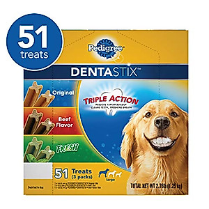 PEDIGREE DENTASTIX Large Dog Dental Care Treats Original, Beef & Fresh Variety Pack, 2.73 lb.Pack (51 Treats)