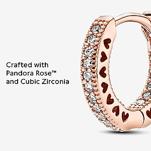 PANDORA Heart Hoop Earrings - Great Gift for Women - Stunning Women's Earrings - 14k Rose Gold & Cubic Zirconia - 1.7 mm