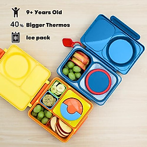 Omie OmieBox UP bento box for kids | Insulated lunch box | Leak proof thermos food jar | Cooler ice pack | 2 Compartments (Cosmic Blue), 12 Ounces
