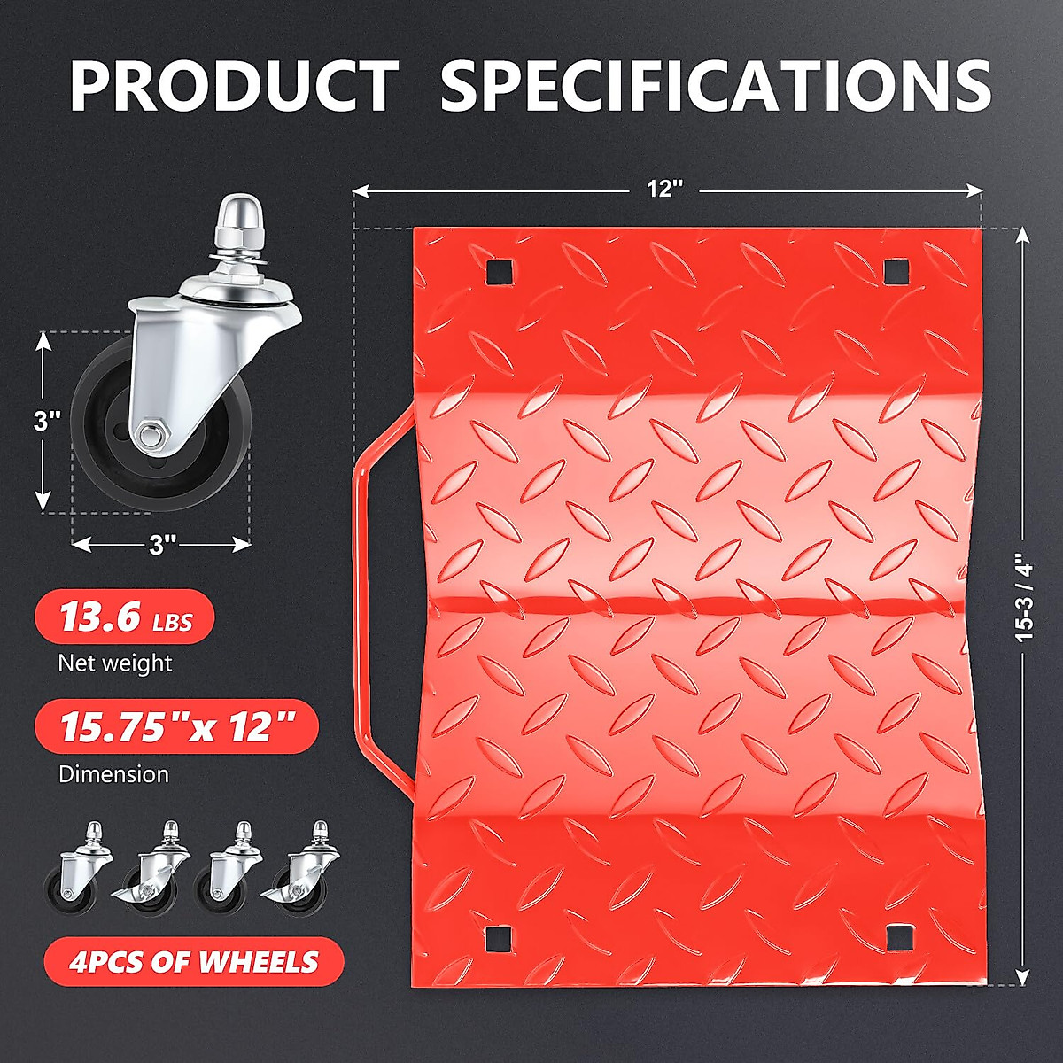 DNA MOTORING 4-Pack Tire Wheel Dolly Vehicle Wheels Dollies Movers Skates Car Tire Repair Slide Tools, 6000 lbs Capacity, Red,TOOLS-00298