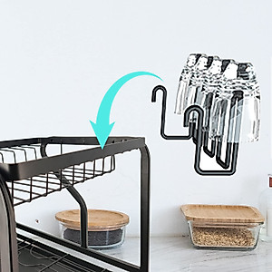 LIMORUNS 2 Tier Dish Rack Dish Drying Rack with Drainboard, Dish Drainer Rack with Utensils, Rustproof Large Black Dish Holders for Kitchen Counter Escurridor De Platos para Fregadero Father's Gift