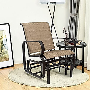 Outdoor Patio Glider Chair,Metal & Mesh Swing Rocking Lounge Comfortable Chair, for Outside Lawn,Backyard,Porch,Balcony,Pool, Brown