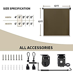 Amagenix Outdoor Roller Shades 6'(W) x 6'(H), Exterior Cordless Patio Shades Roll up Blinds for Porch Gazebo, Mocha