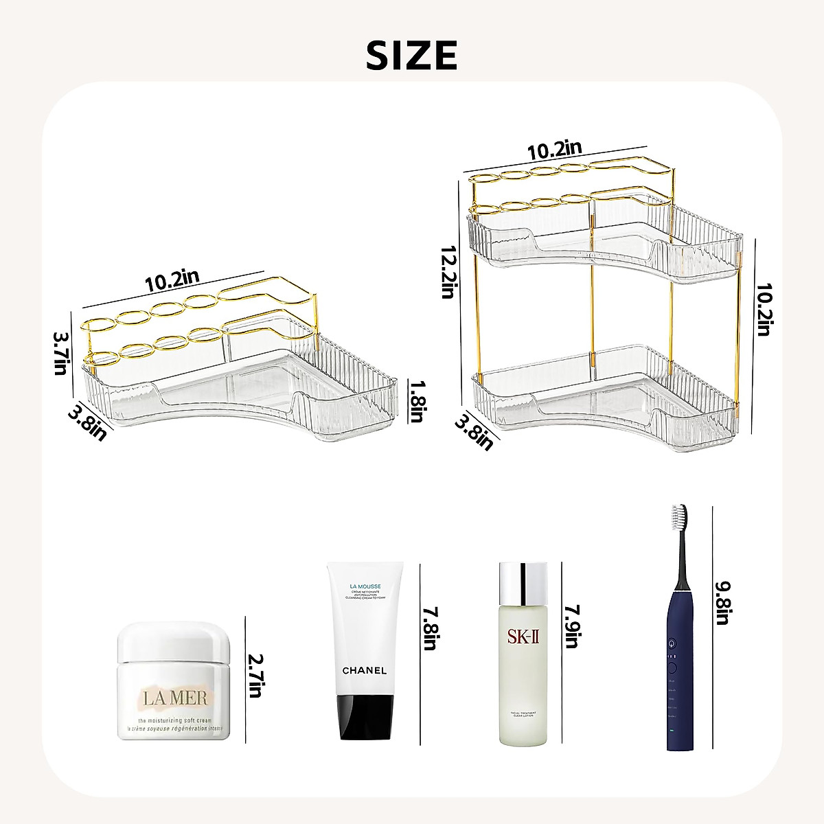 FUYOTILY 2-Tier Bathroom Counter Organizer, Multi-Purpose Makeup Organizer Countertop, Large Skincare Organizers, Exquisite Vanity Organizer with Makeup Brush Holder (Clear)