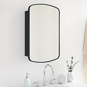 EGHOME Matt Black Arched Recessed and Surface Mount Bathroom Medicine Cabinet with Mirror Metal Framed Rectangular Bathroom Cabinet with 3 Tempered Glass Adjustable Shelves 18x27''