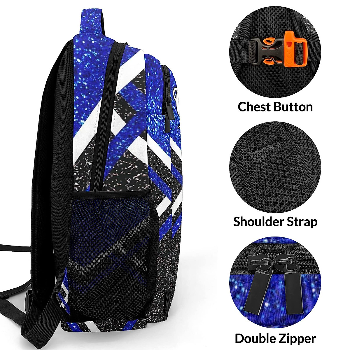 XOZOTY Bling Print Blue Cheerleader Cheer Backpack Personalized with Name for Men Women Shoulder Bag Laptop Bag Bookbag