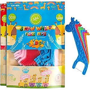 Biodegradable Kids Flossers - Unflavored Dental Floss Picks for Children | Fluoride & Plastic Free | Natural Fun Animal Flossing Sticks for Toddlers Teeth | Eco Friendly Organic Compostable, 100 Pack