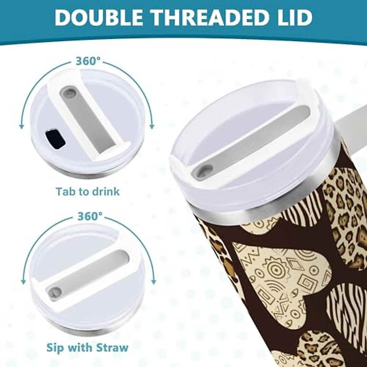 MCHIVER Hearts Animal Skin 40 oz Tumbler with Handle and Straw Stainless Steel Vacuum Water Bottle Leak-proof Travel Coffee Mug Insulated Tumbler for Home Car Office