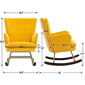 HEAH-YO Comfy Nursery Rocking Chair, Modern Glider Rocker Chair with Armrest, Upholstered Relax Velvet Lounge Chair with Thick Cushion for Living Room, Yellow
