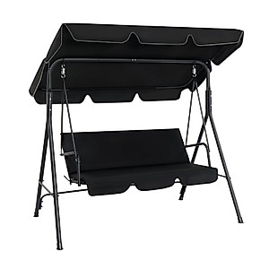 VINGLI 2 Person Outdoor Patio Swing Set, Adjustable Canopy Swing with Cushion, Heavy Duty 550 LBS Porch Swing with Steel Frame Suit for Yard, Garden, Lawn, Black