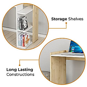 MODEAZY Ruby Multipurpose Modern Style Home Office Computer Desk, Room Decor, Storage Shelves Study Writing Table, White&Oak