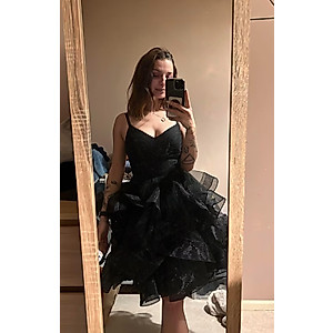 ZSHAOLHYJYZS Homecoming Baby Pink Homecoming Dress Tulle Spaghetti Straps Short Prom Dress for Teens Puffy Ruflle V Neck Mini Dress Size 16W