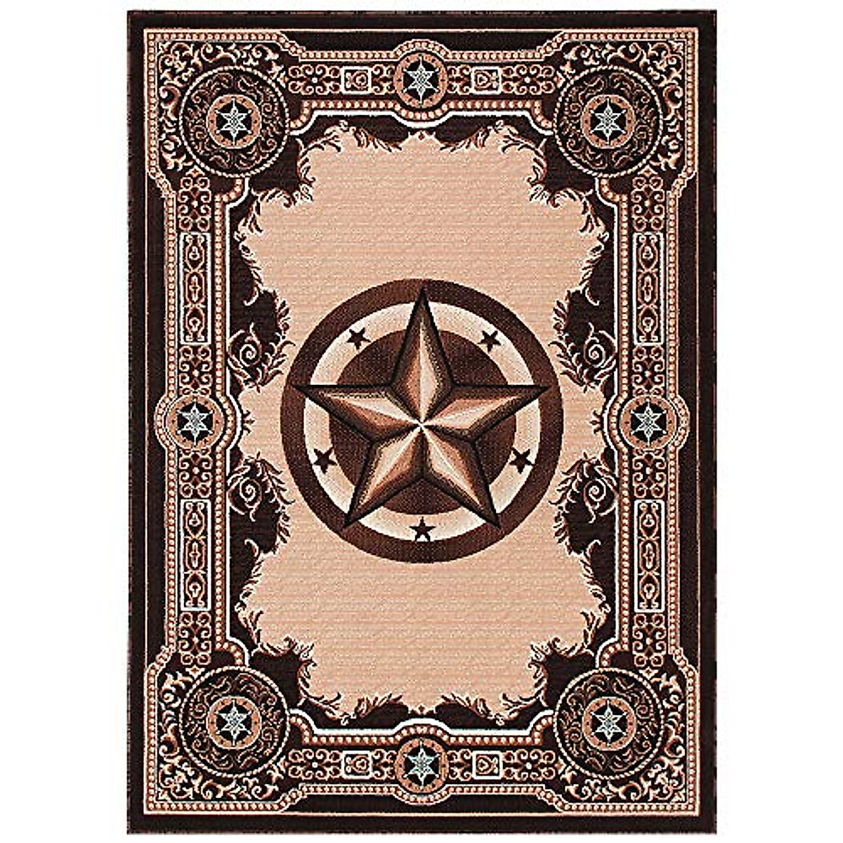 Allstar 5x7 Traditional Accent Rug in Berber with Chocolate Western Texas Star Design (5' x 7')