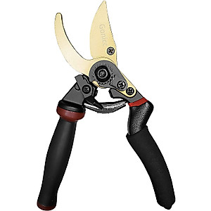 gonicc 8.5" Professional Rotating Bypass Titanium Coated Pruning Shears(GPPS-1014), Secateurs, Scissors, Pruners with Heavy Duty SK5 Blade. Soft Cushion Grip Handle for Everyone.