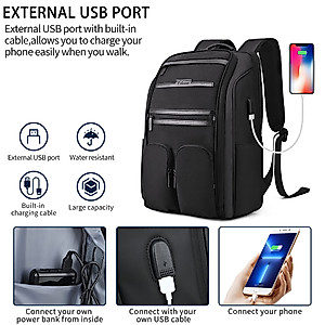 Laptop Backpack for Men & Women, Black Work Computer Backpack Fit up to 17.3 Inch Laptop with USB Charging Port Waterproof Backpacks Business Travel Back Pack College School Bookbag for Students