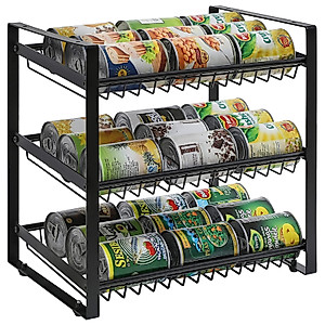 YMYNY 3-Tier Can Rack Organizer, Multifunctional Can Storage Dispenser, Holds Up to 36 Cans, Stacking Rack Holder for Kitchen Cabinets, Countertops, Pantry, Small Spaces, Black, HSR001H
